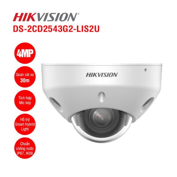Camera IP Dome 4MP Hikvision DS-2CD2543G2-LIS2U - SMNET