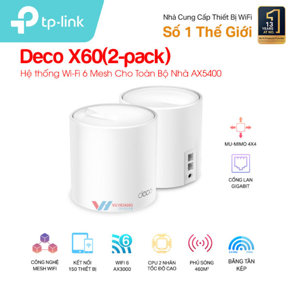 Hệ thống Wi-Fi 6 Mesh AX5400 TP-LINK Deco X60(2-pack) - SMNET